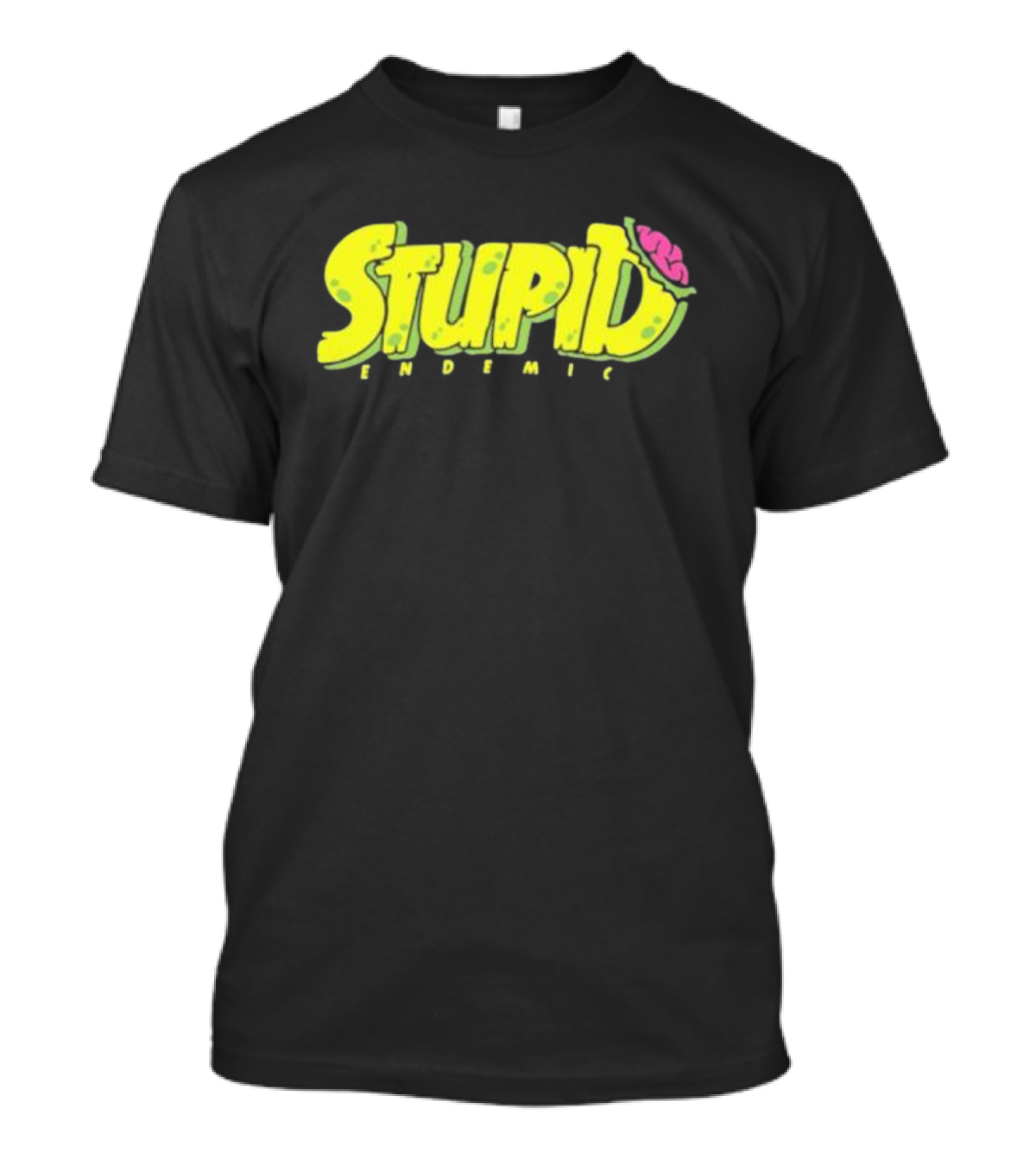 STUPID ENDEMIC Green Text With Brain Motif T-Shirt