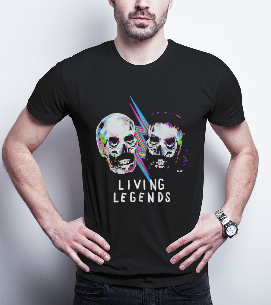 Living Legends Vibrant Skulls Art With Multicolor Lightning Bolt T-Shirt