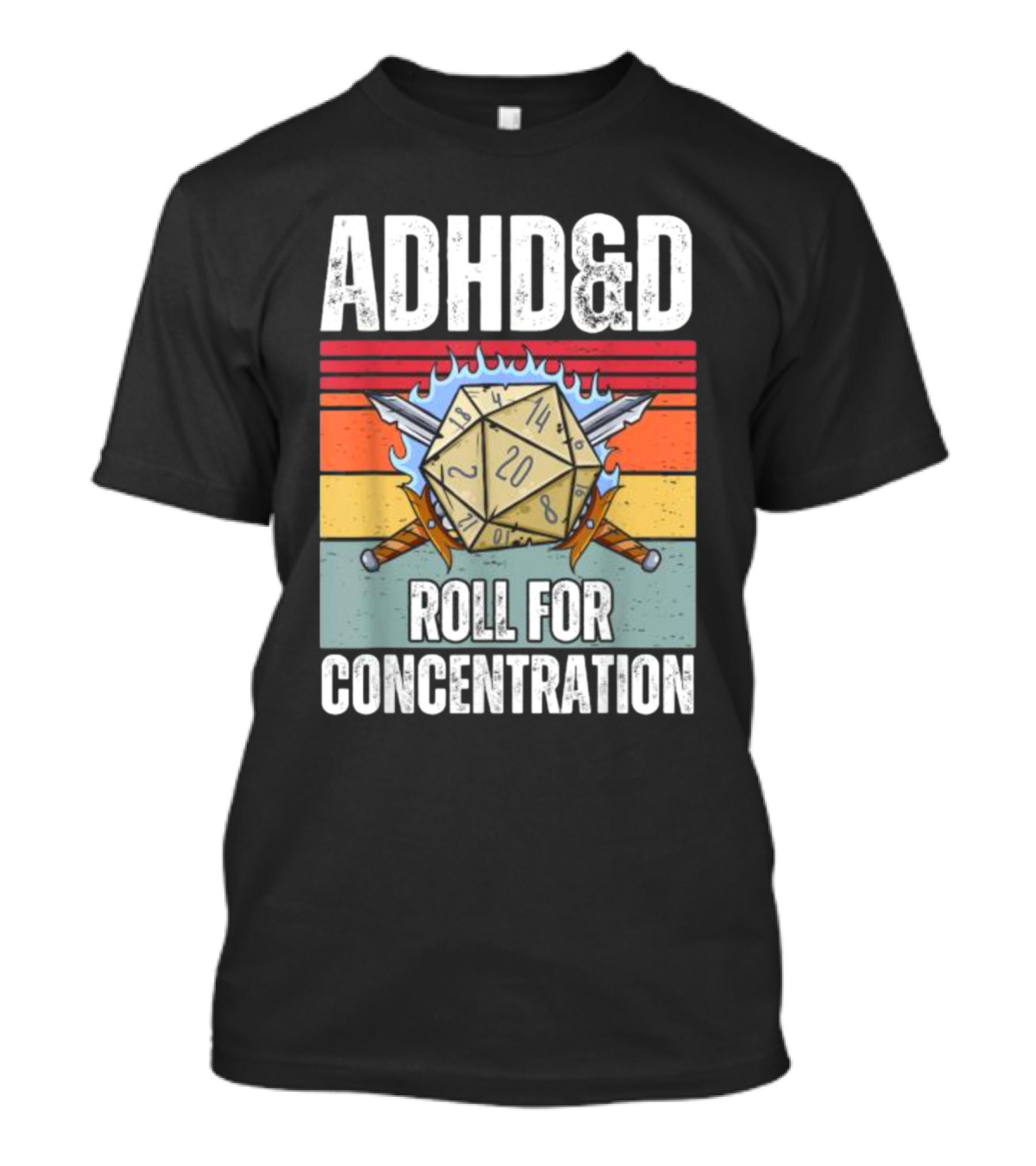 ADHD&D Roll For Concentration Retro Dice Sword Gamer T-Shirt