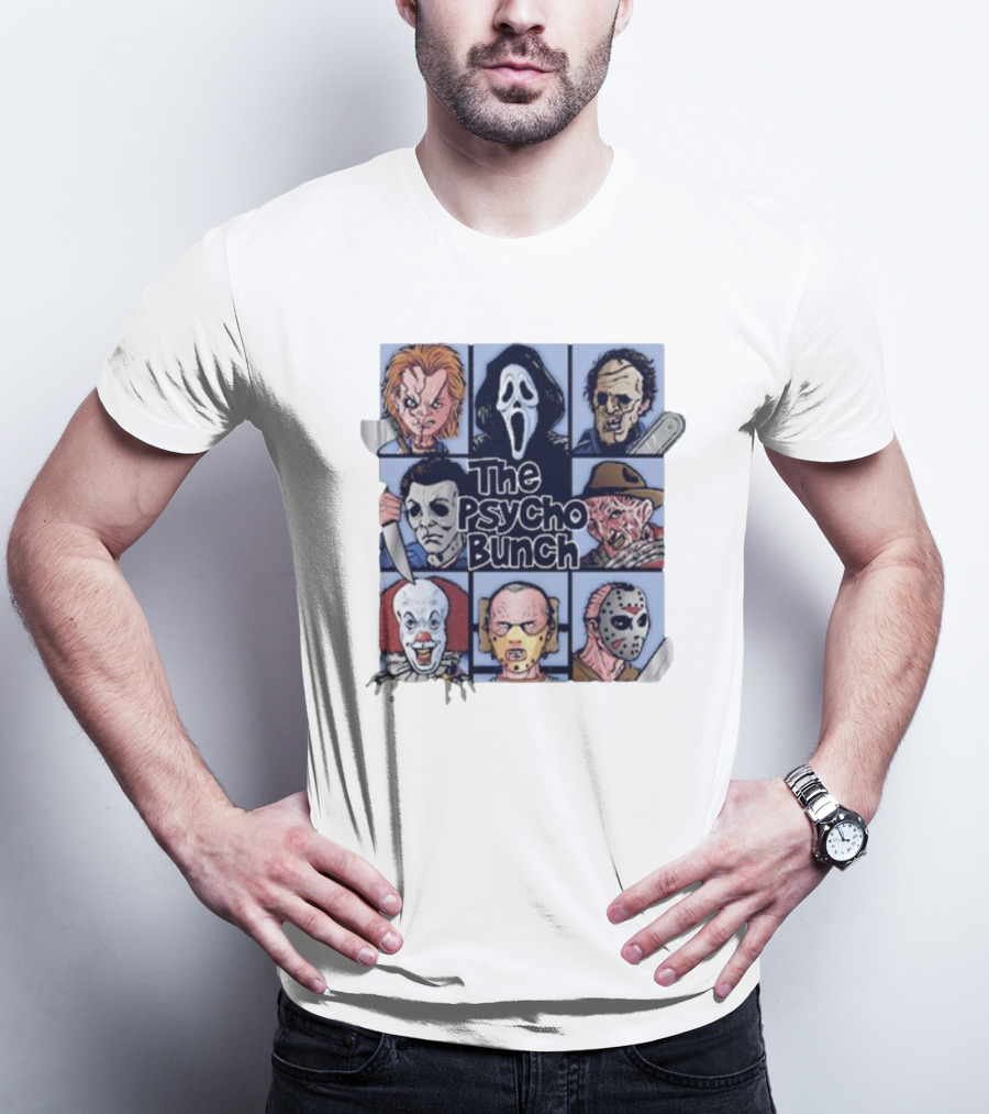 The Psycho Bunch Horror Movie Characters Collage T-Shirt