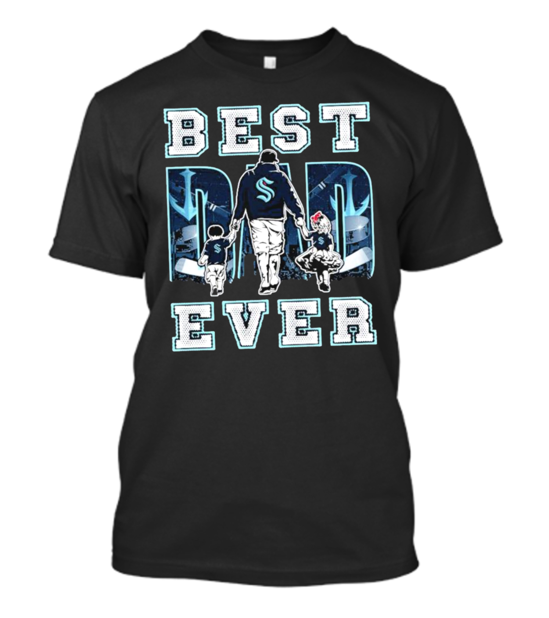 Seattle Kraken Best Dad Ever Walking With Kids T-Shirt