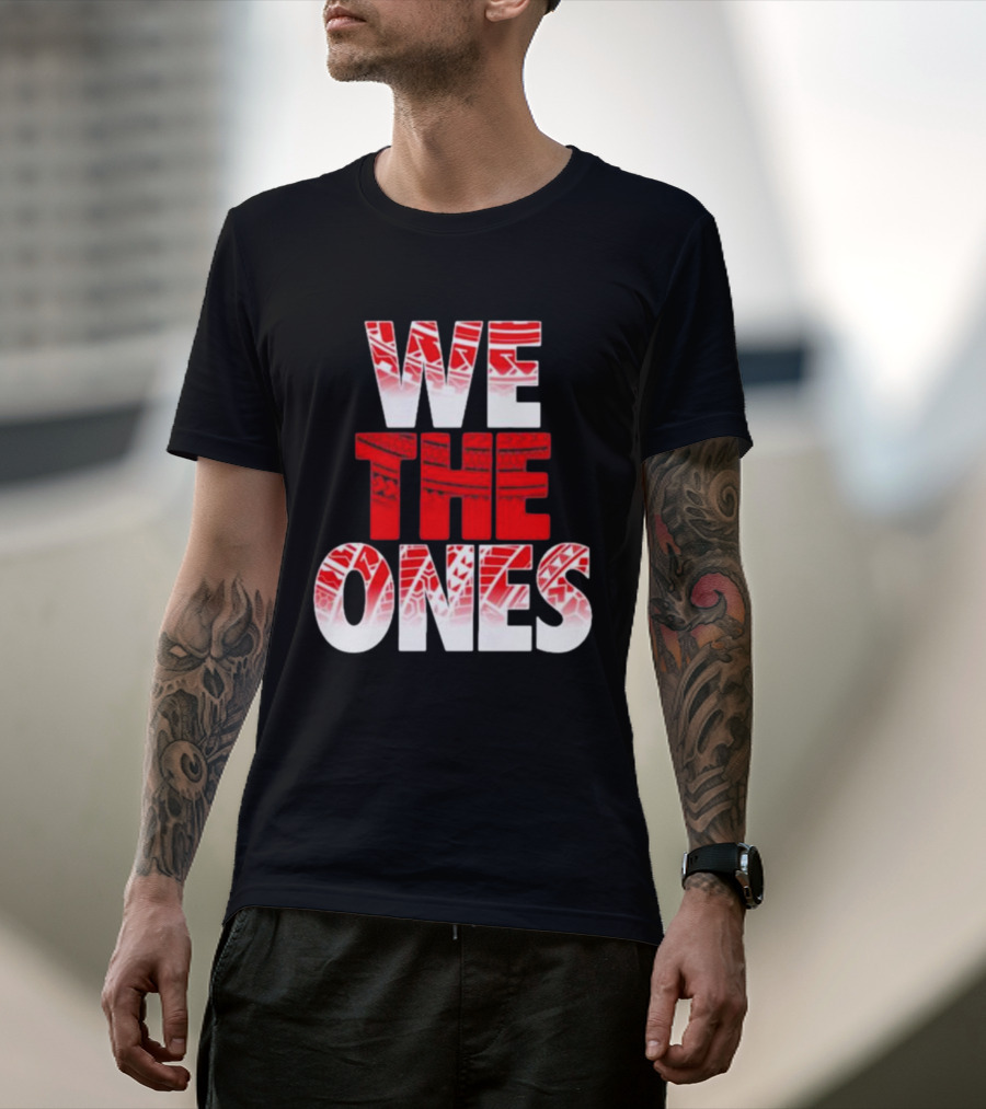 We The Ones Bold Red And White Triangular Brush Pattern Text T-Shirt