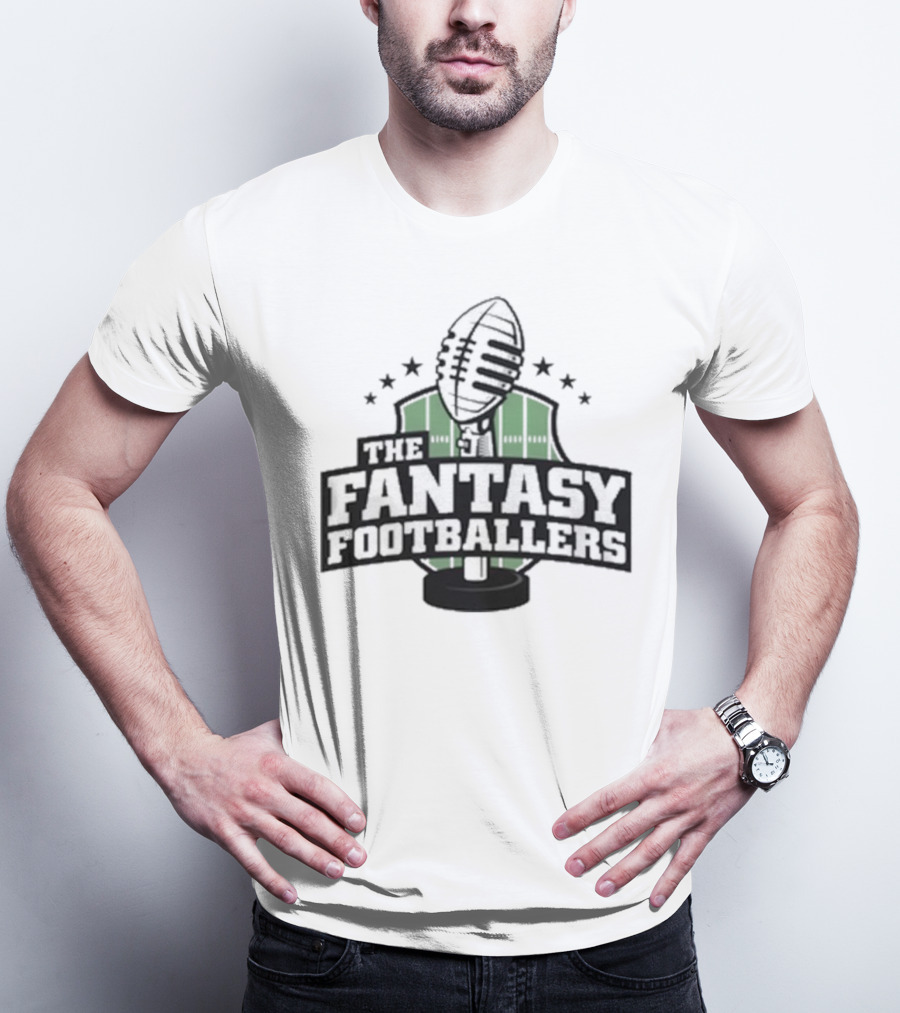 The Fantasy Footballers Podcast Microphone Logo In Green And Black With Stars T-Shirt