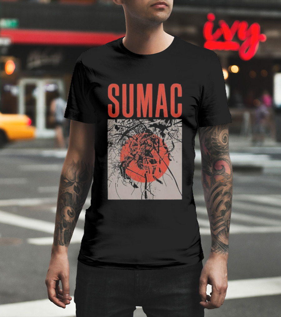 Sumac Shadow Art With Red Circle And Black Lines T-Shirt