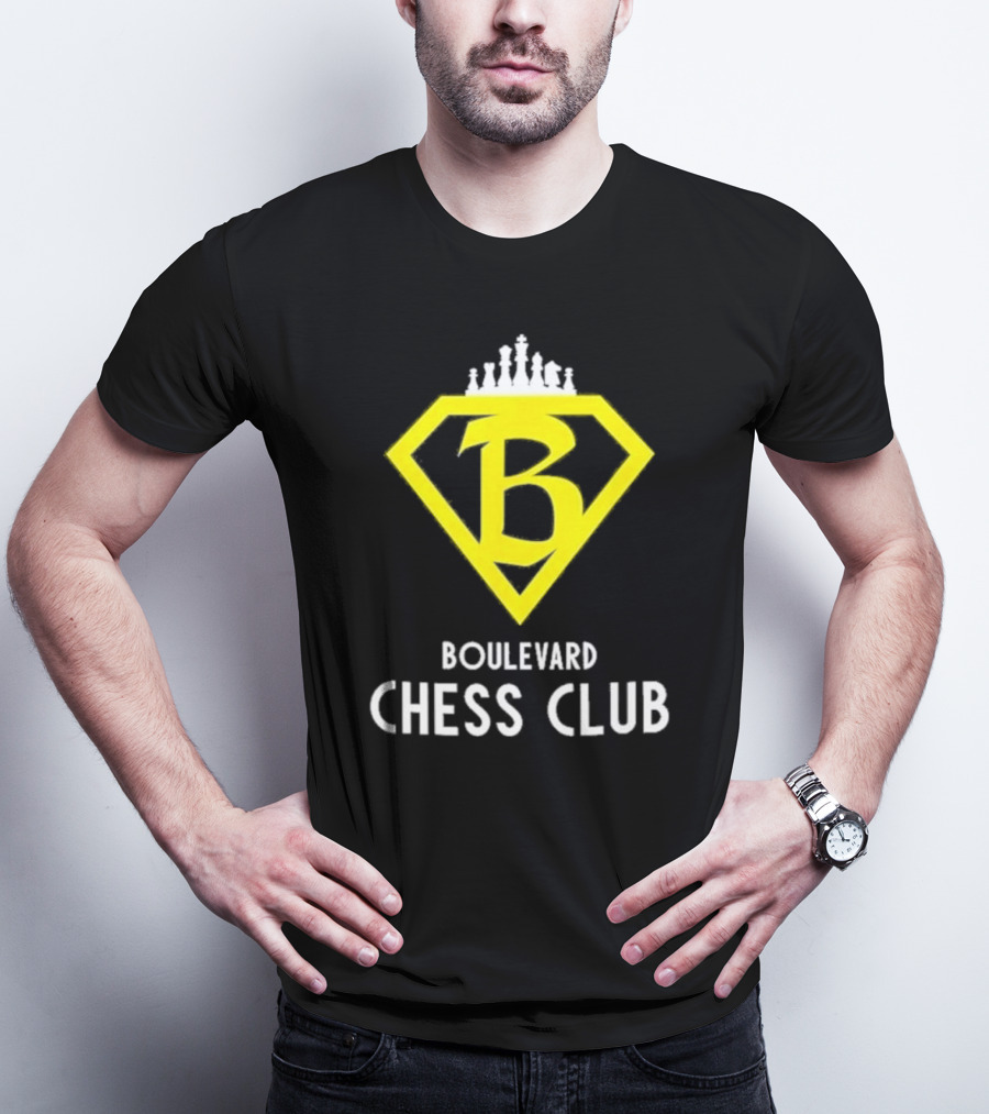 Boulevard Chess Club Logo With Yellow Diamond And Chess Pieces T-Shirt