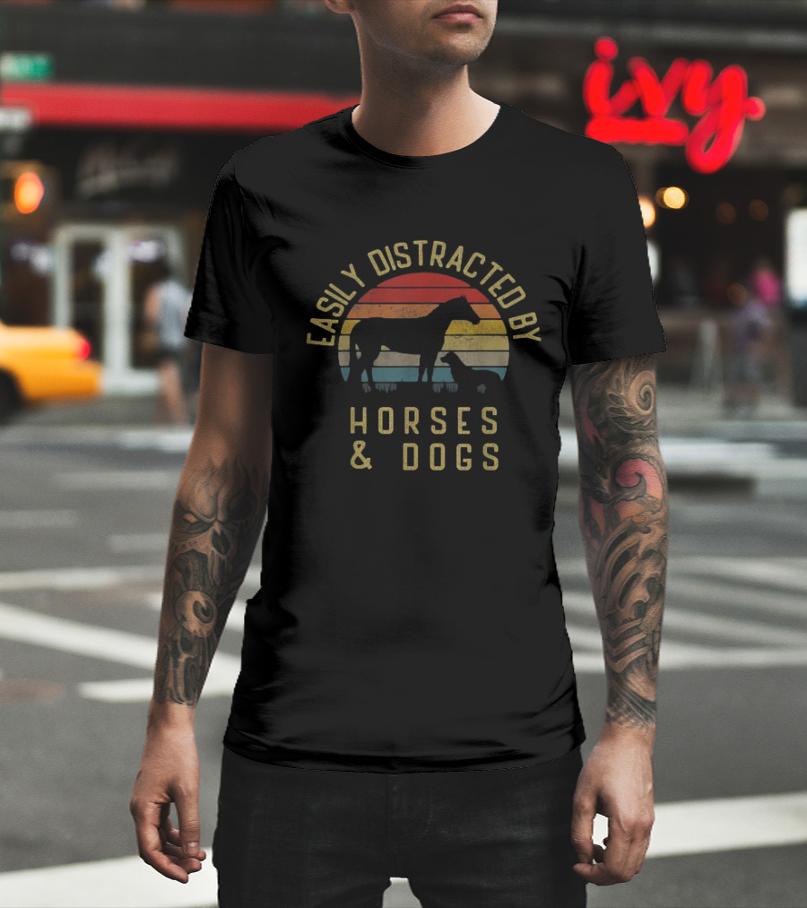 Easily Distracted By Horses And Dogs Retro T-Shirt