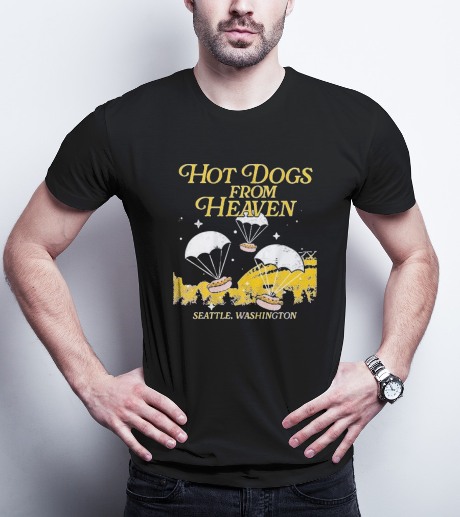 Hot Dogs From Heaven Parachuting Over Seattle Washington T-Shirt