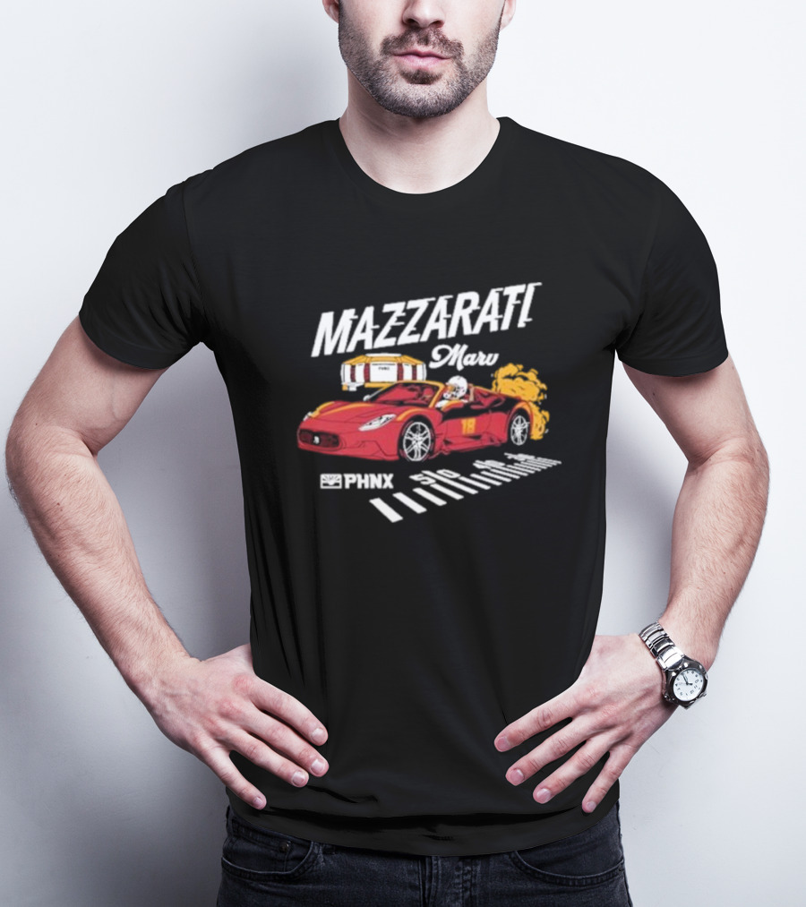 PHNX Mazzarati Marv Racing Car With Flames And Helmet T-Shirt