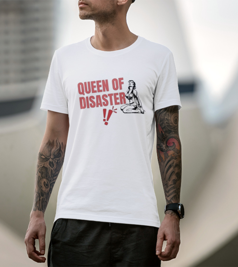 Queen Of Disaster Retro Comic Style Pin-Up Bold Red Typography T-Shirt