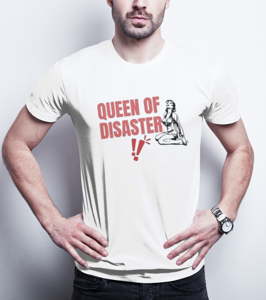 Queen Of Disaster Retro Comic Style Pin-Up Bold Red Typography T-Shirt