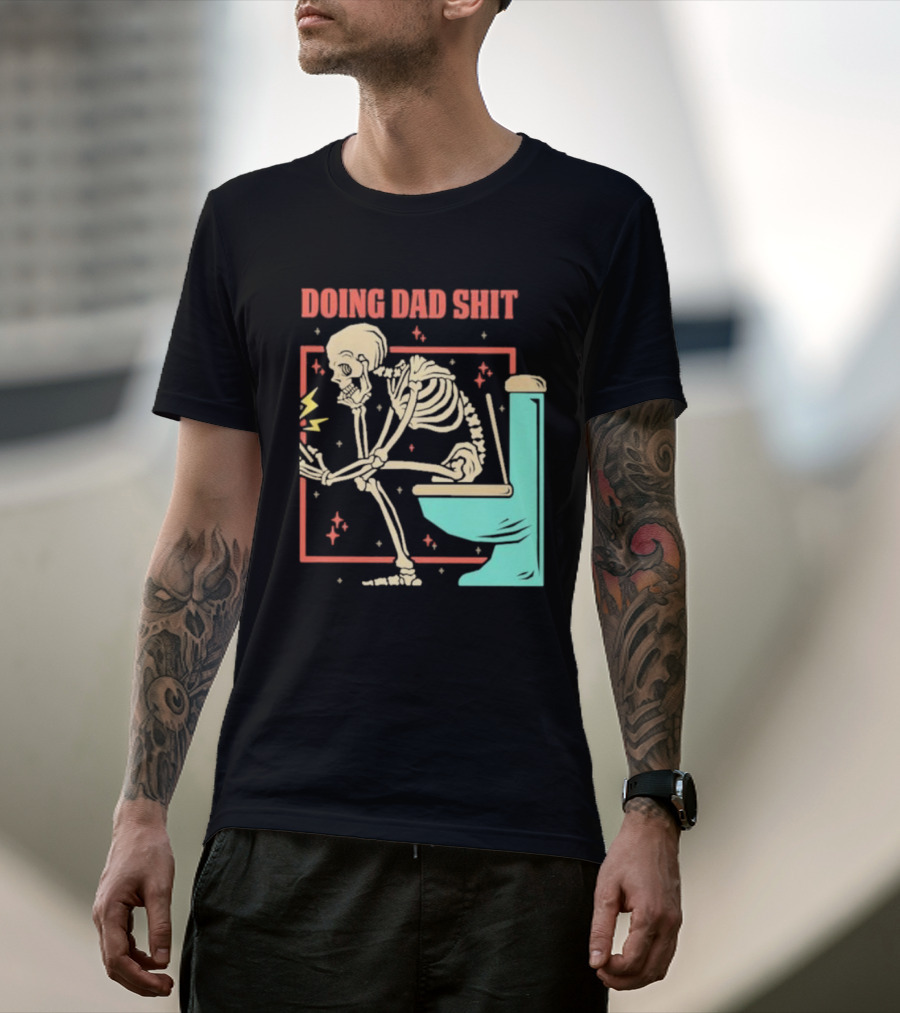Skeleton Doing Dad Shit With Toilet And Comic Vibes T-Shirt