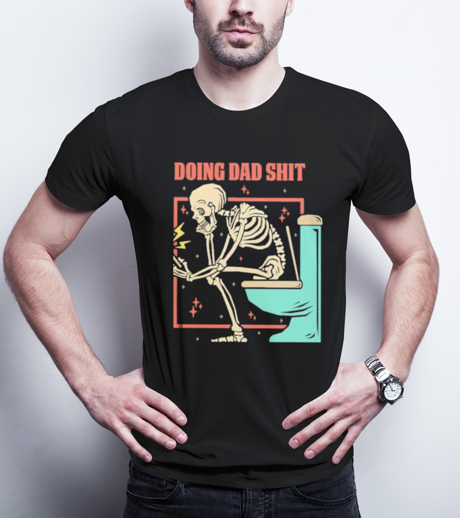 Skeleton Doing Dad Shit With Toilet And Comic Vibes T-Shirt