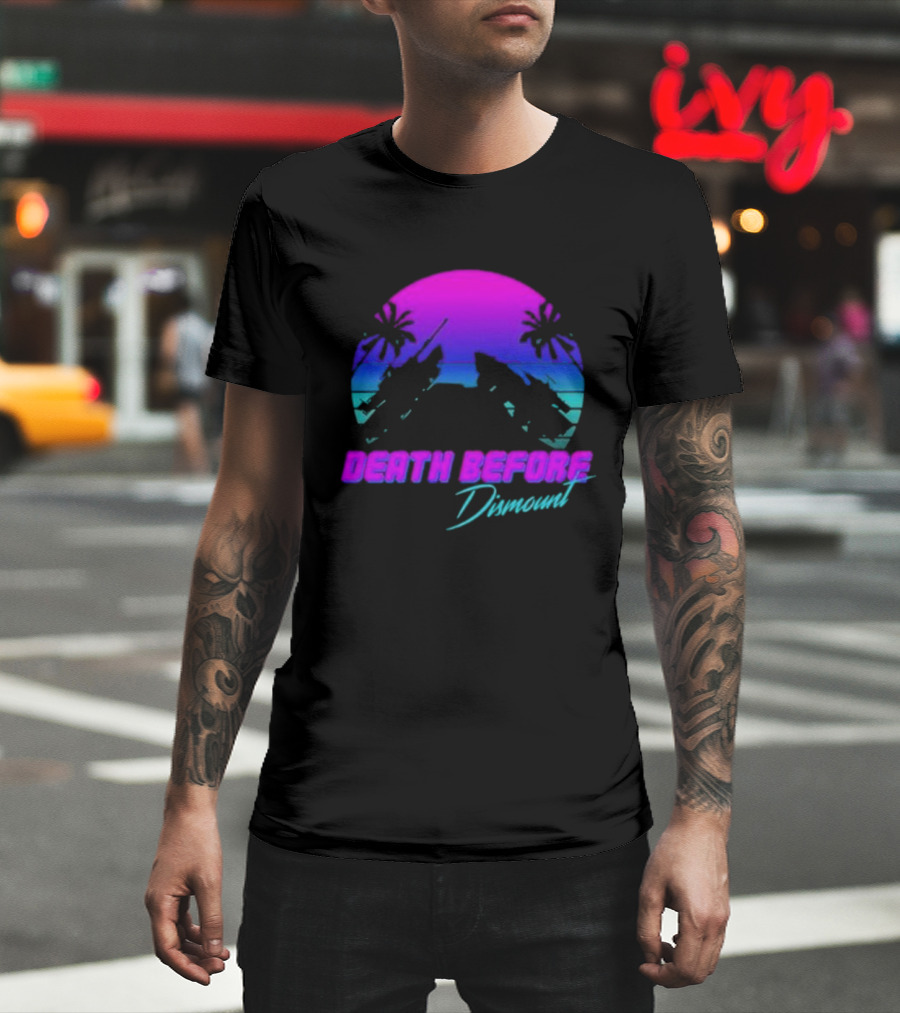 Tactically Jaded Death Before Dismount Retro Sunset Palms Rocket T-Shirt