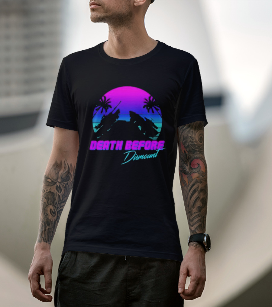 Tactically Jaded Death Before Dismount Retro Sunset Palms Rocket T-Shirt