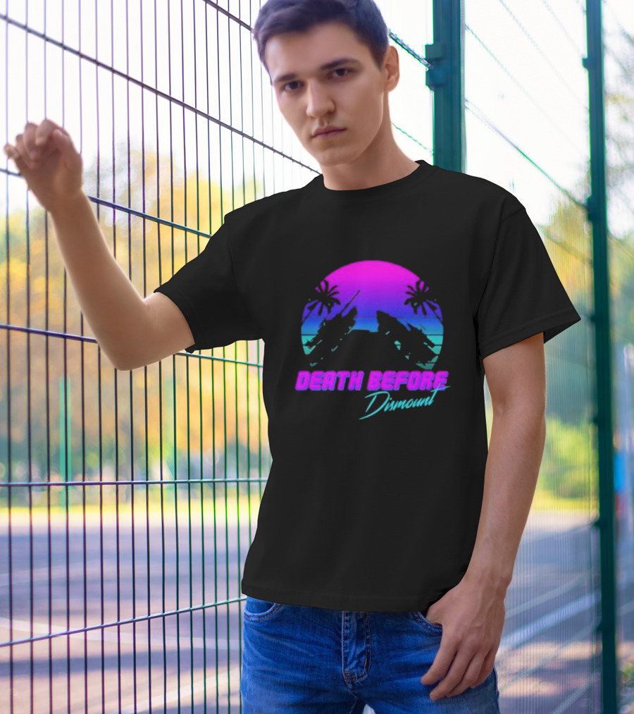 Tactically Jaded Death Before Dismount Retro Sunset Palms Rocket T-Shirt