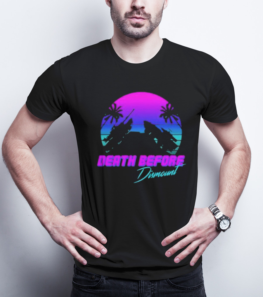Tactically Jaded Death Before Dismount Retro Sunset Palms Rocket T-Shirt
