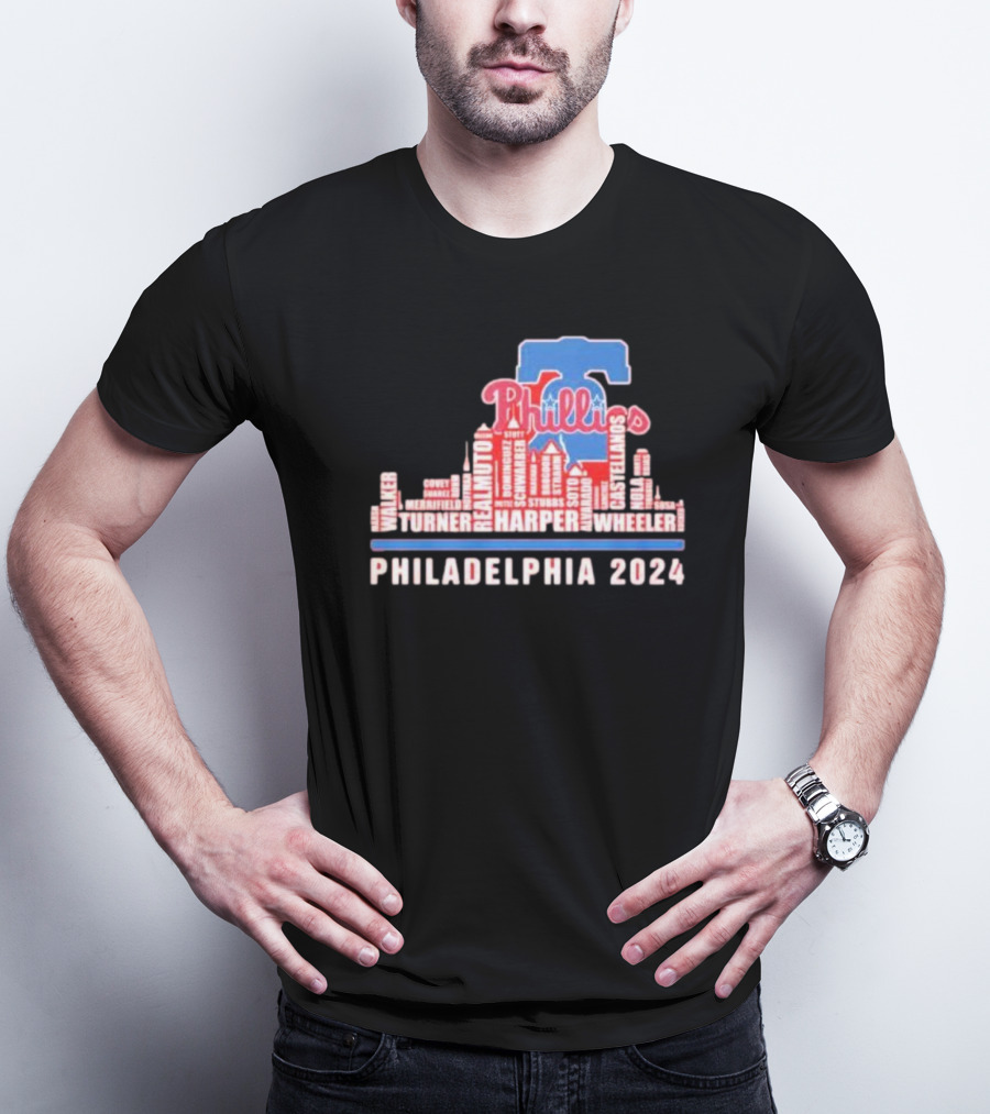 Philadelphia Phillies Harper Wheeler Skyline Players Name Philadelphia T-Shirt