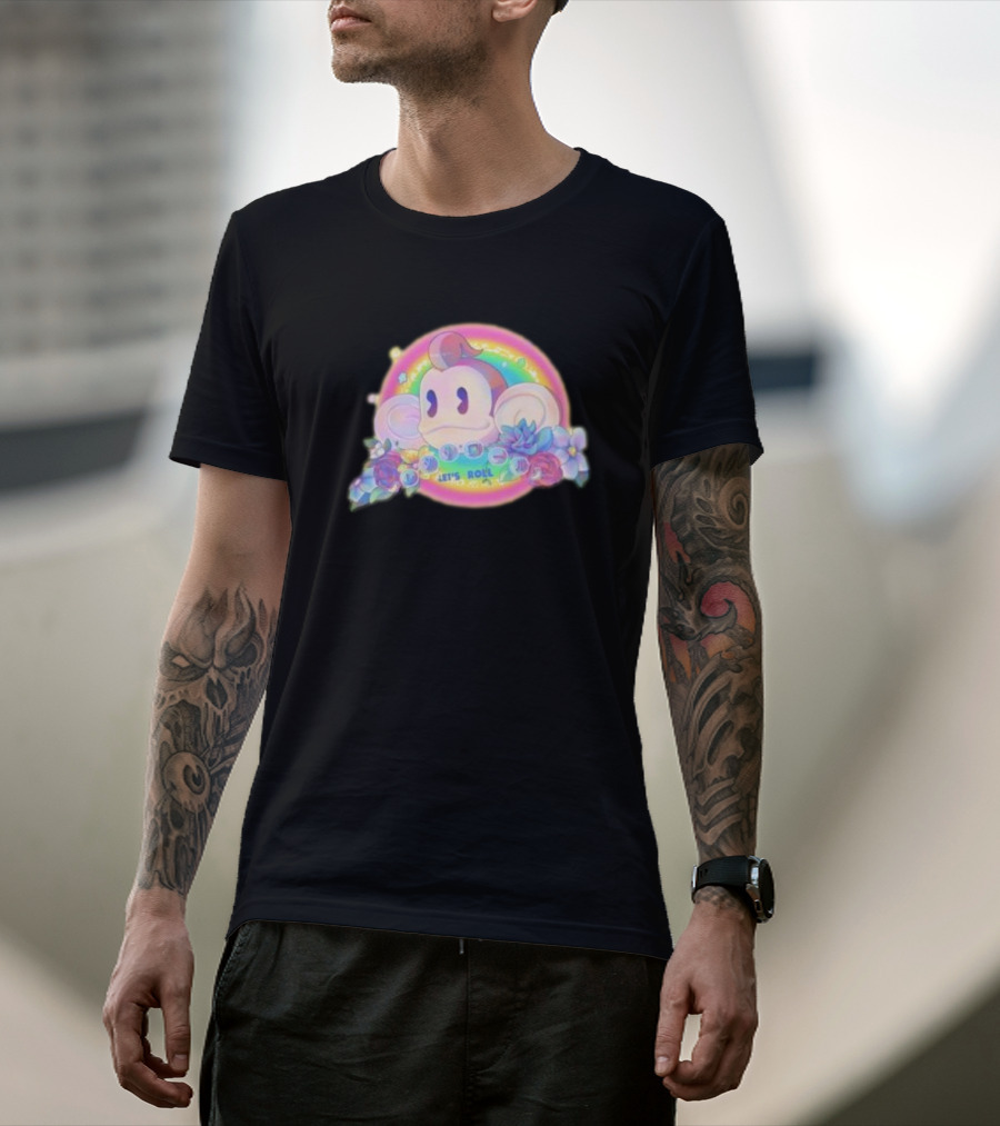 Quit Monkeying Around Let's Roll With Rainbow Monkey And Flowers T-Shirt