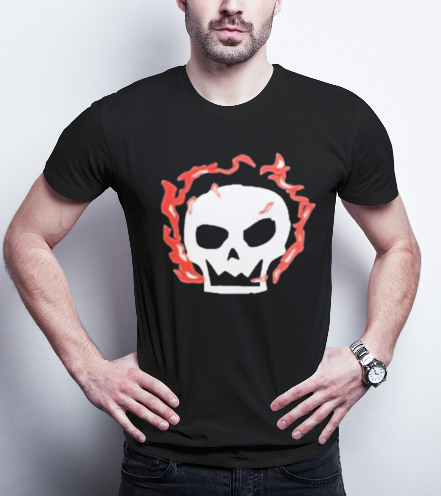 Lonely Stars Skull With Flaming Red Outline T-Shirt
