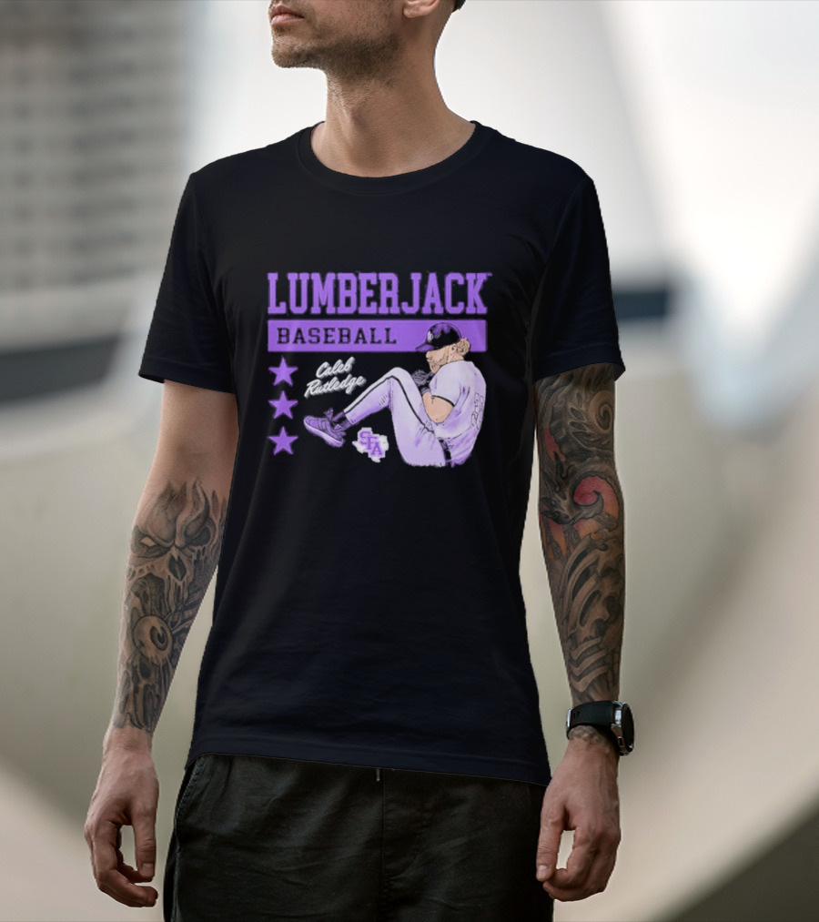 Lumberjack Baseball Caleb Rutledge SFA Cartoon T-Shirt