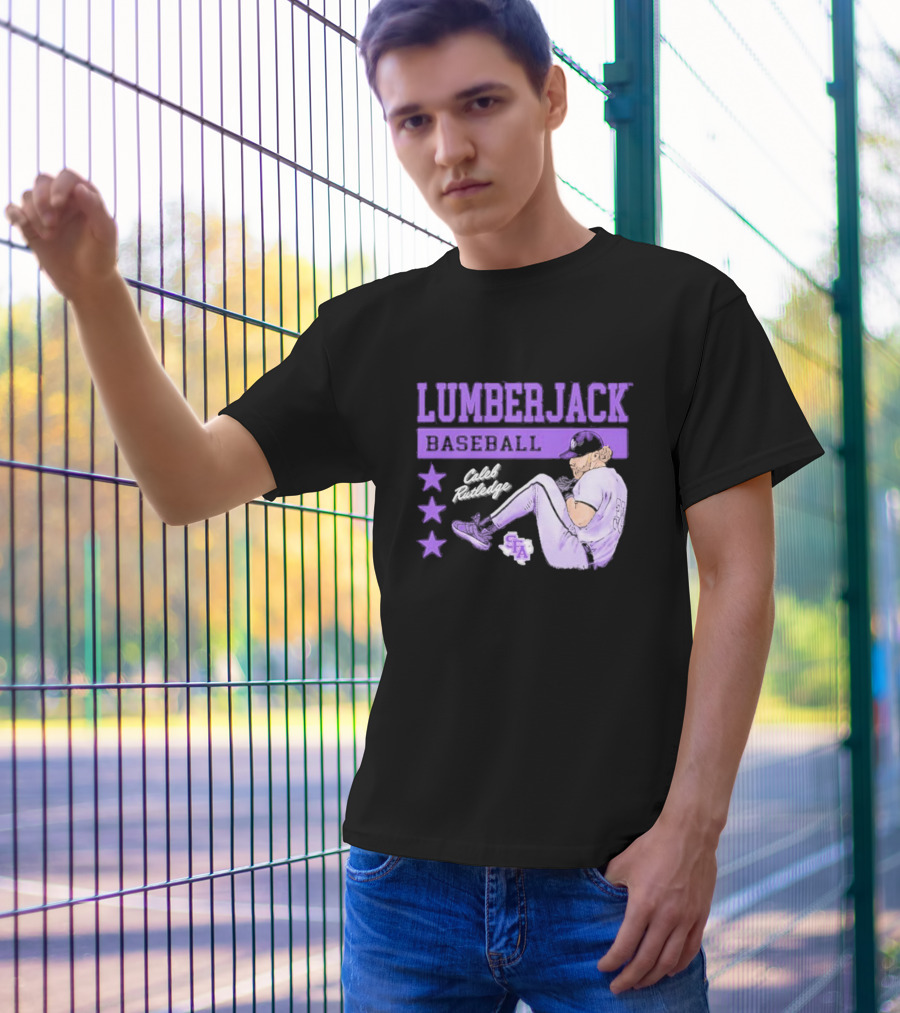 Lumberjack Baseball Caleb Rutledge SFA Cartoon T-Shirt