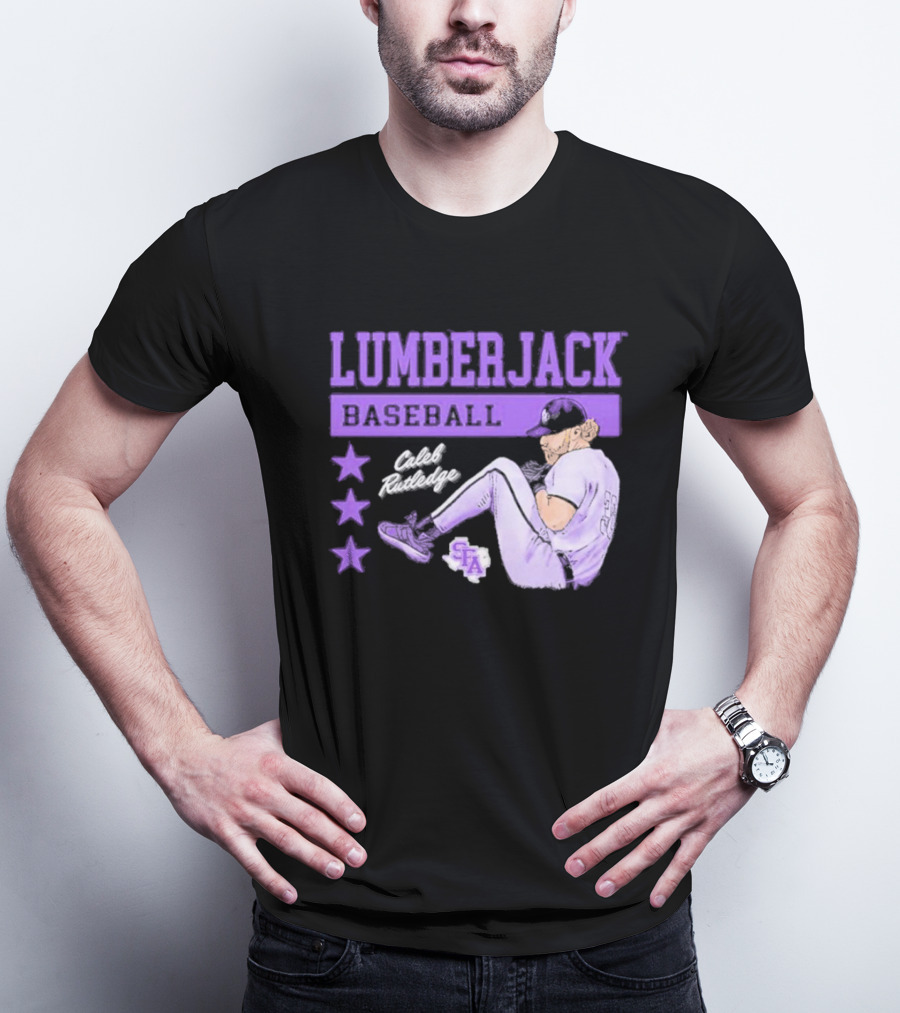 Lumberjack Baseball Caleb Rutledge SFA Cartoon T-Shirt