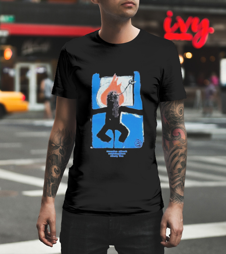 Massive Attack Soundsystem Ninety Five Fire Silhouette Blue Frame T-Shirt