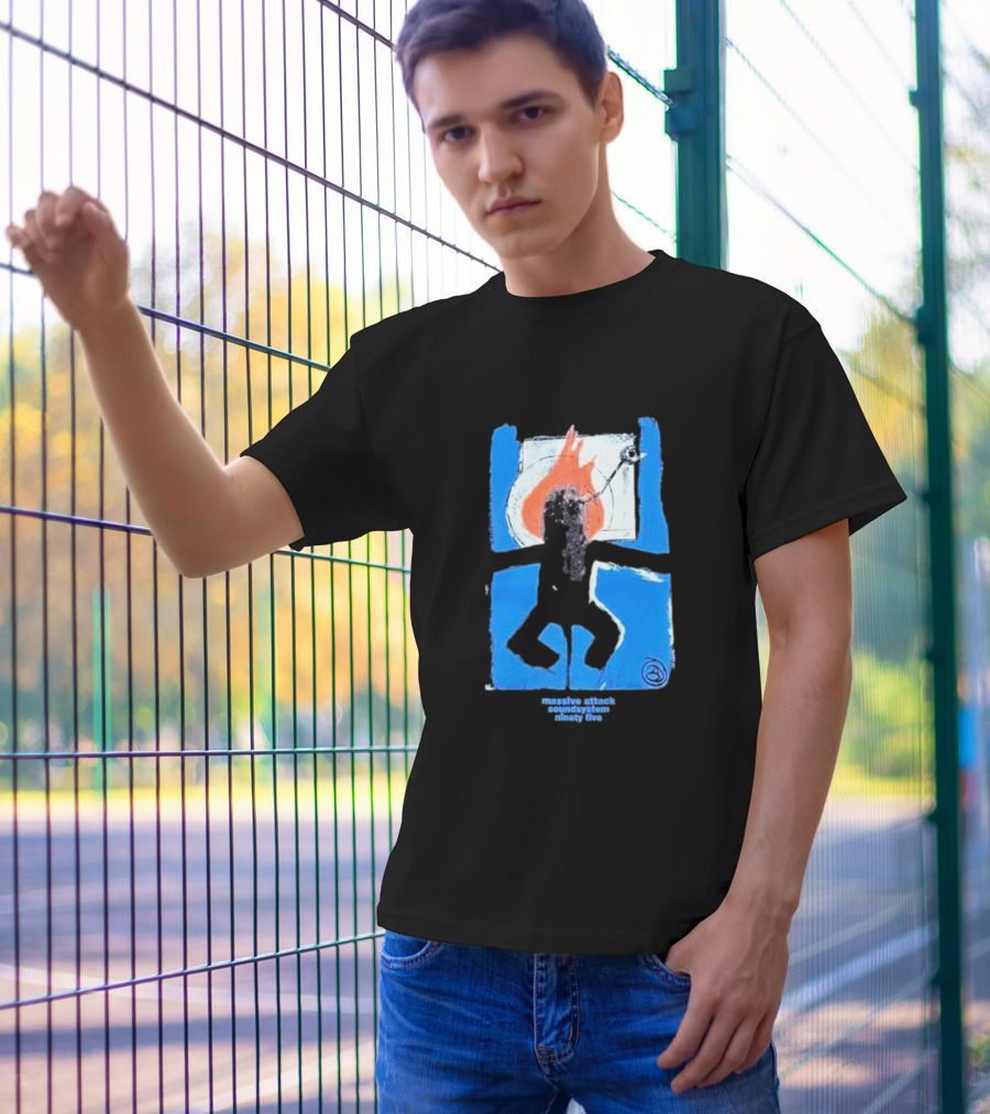 Massive Attack Soundsystem Ninety Five Fire Silhouette Blue Frame T-Shirt
