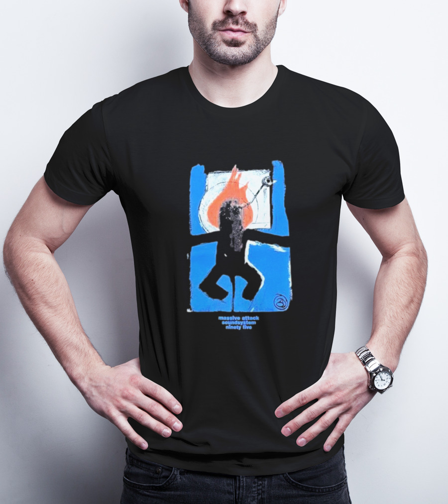 Massive Attack Soundsystem Ninety Five Fire Silhouette Blue Frame T-Shirt