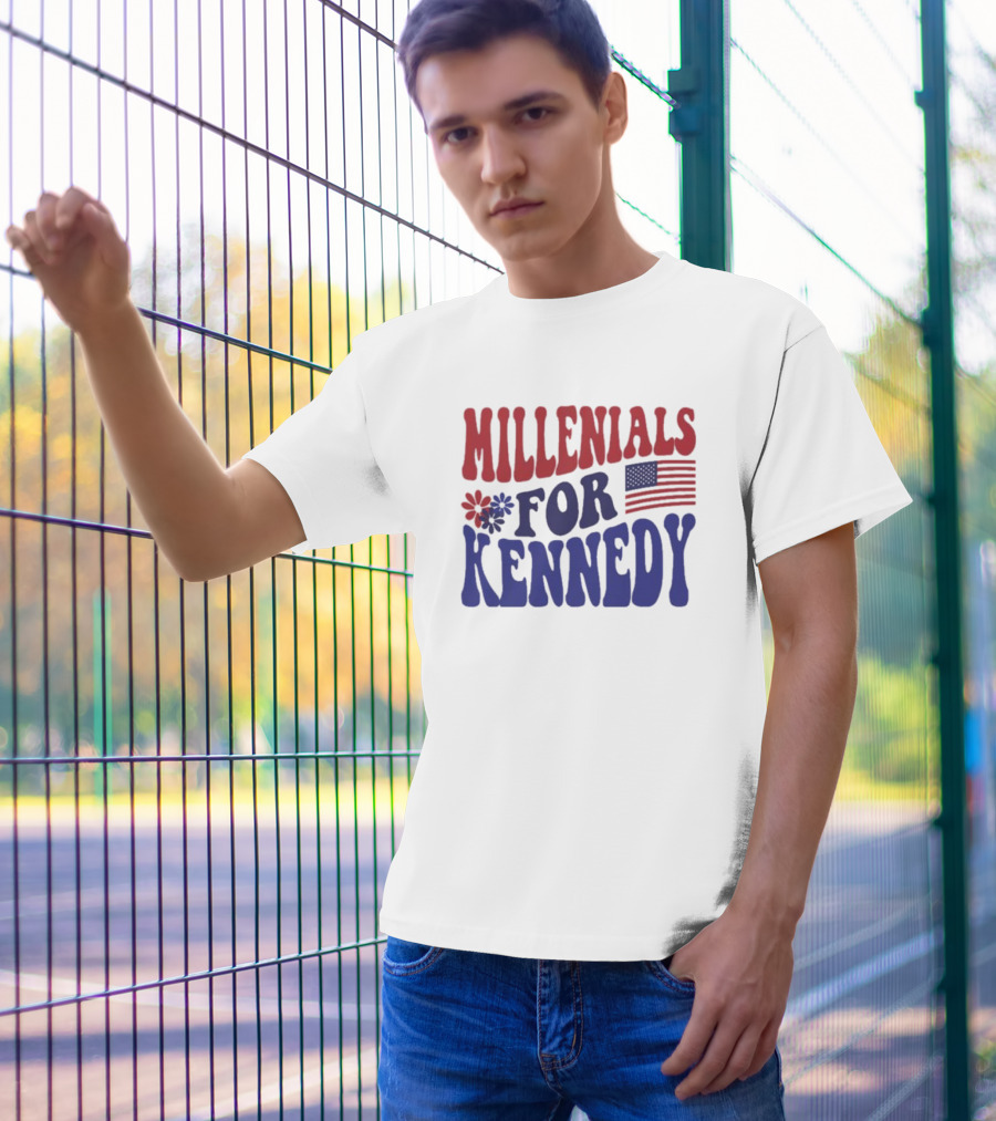 Millennials For Kennedy American Flag Flower Power T-Shirt