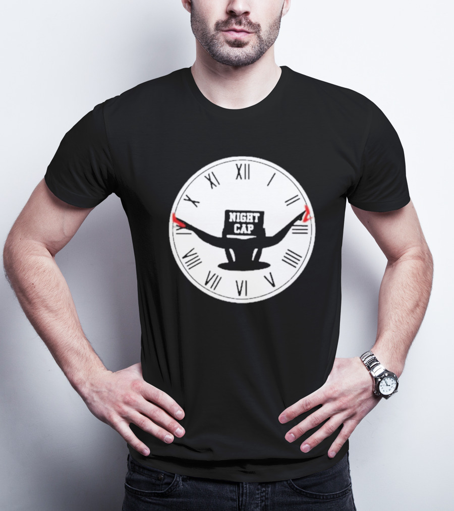 Night Cap Clock Roman Numerals Quarter To Three T-Shirt