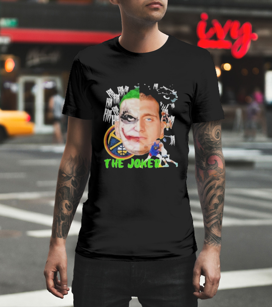 Nikola Jokic The Joker Face Featuring Denver Nuggets Basketball References T-Shirt