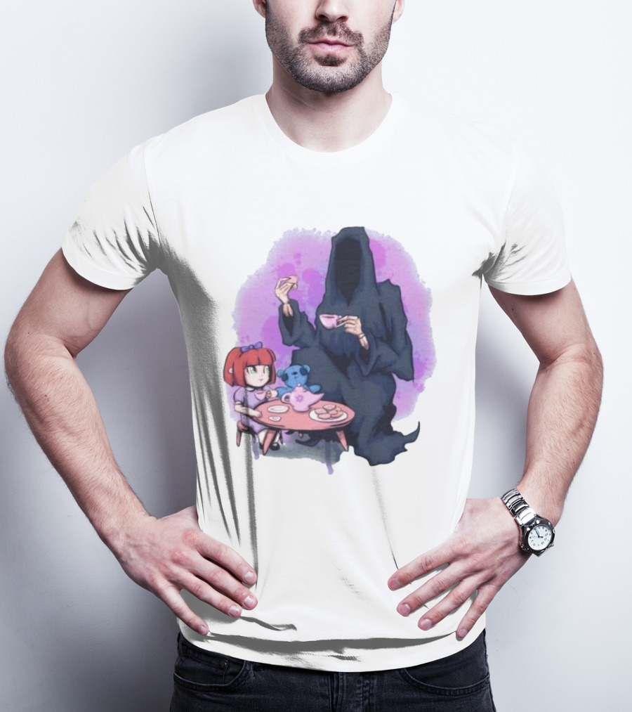 Tea Party With Grim Reaper And Little Girl T-Shirt