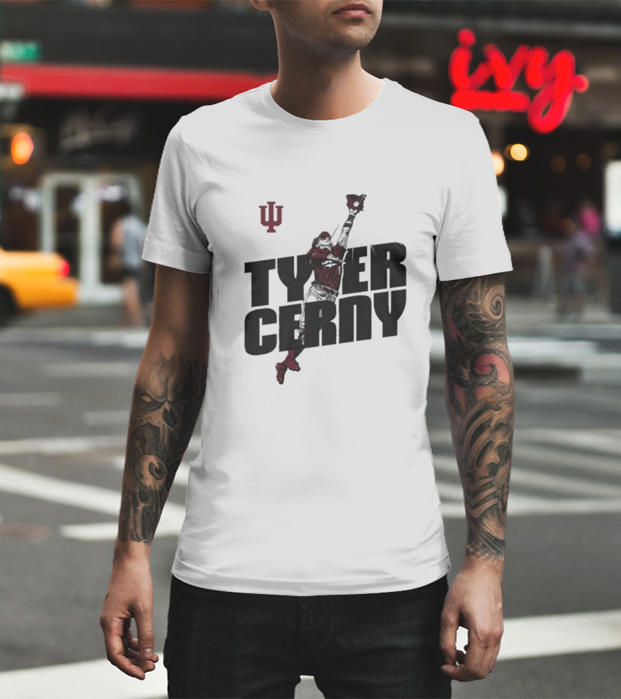 Tyler Cerny Baseball Indiana University Jumping Catch T-Shirt