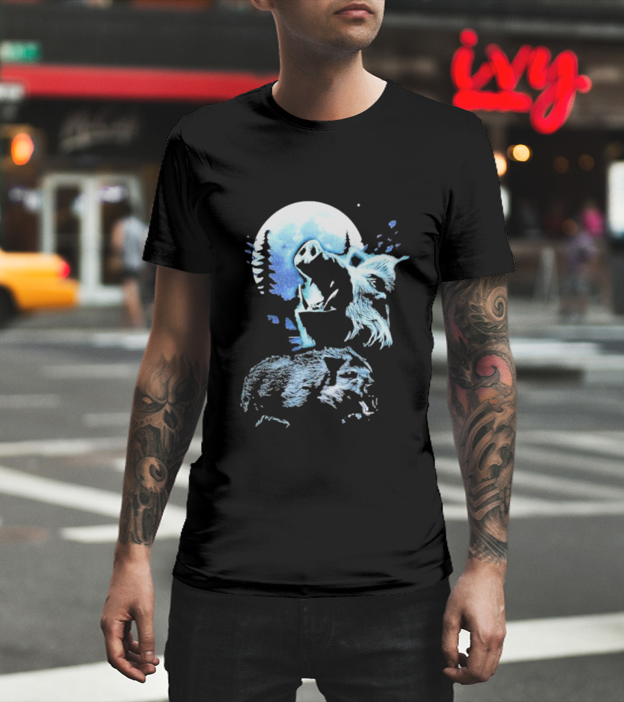 Wild Boar Howling At The Moon Men’s Forest Night Scene T-Shirt