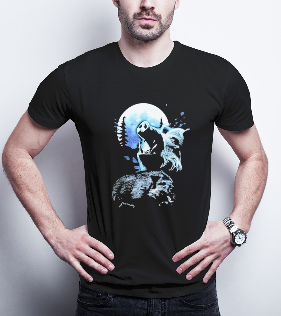 Wild Boar Howling At The Moon Men’s Forest Night Scene T-Shirt
