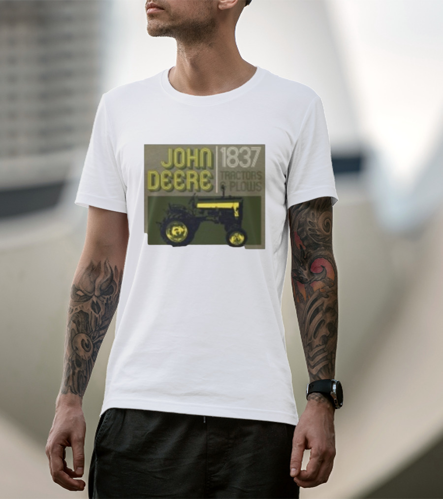 John Deere 1837 Tractors Plows Vintage Logo With Green Tractor Iconic T-Shirt