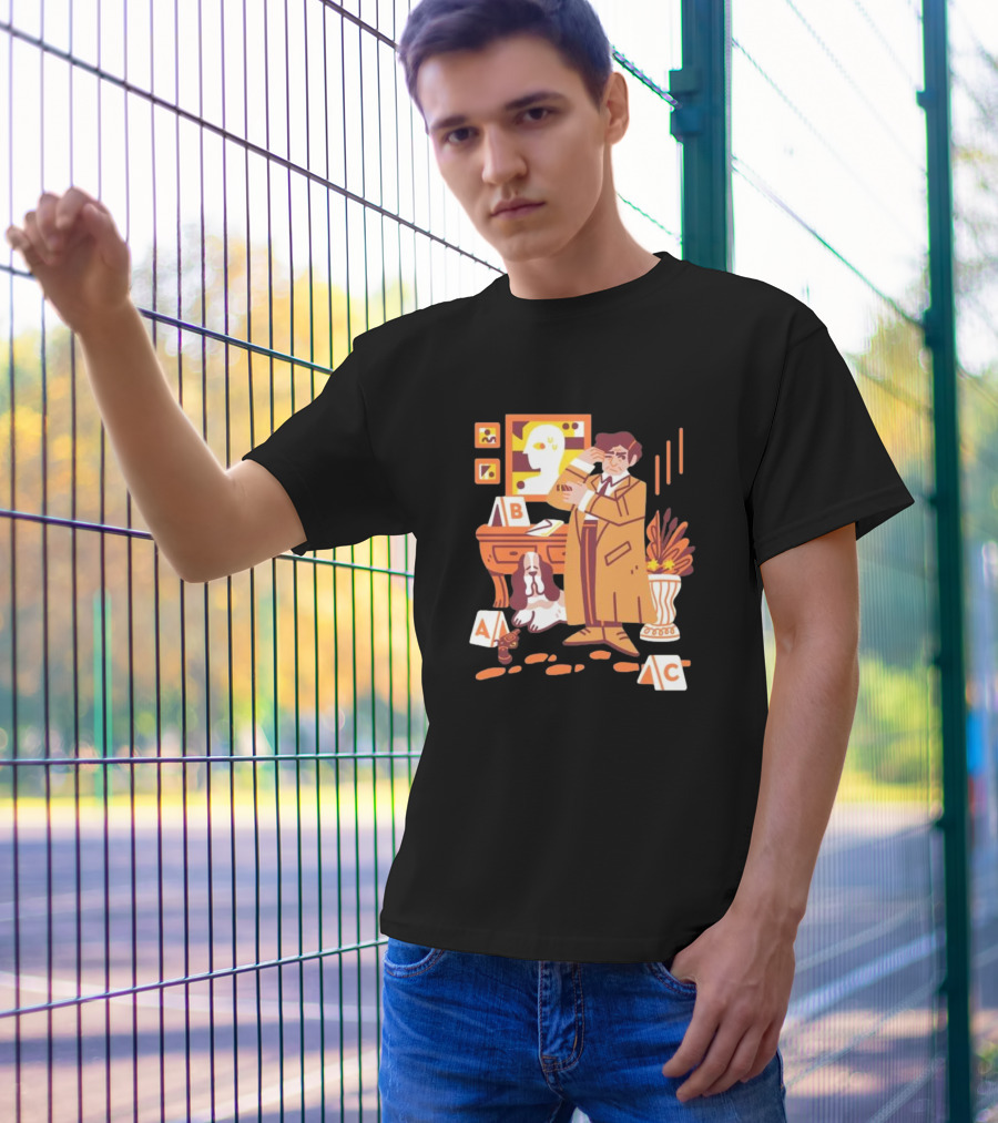 Just One More Thing Columbo Detective Classic Scene With Dog And ABC Cards T-Shirt