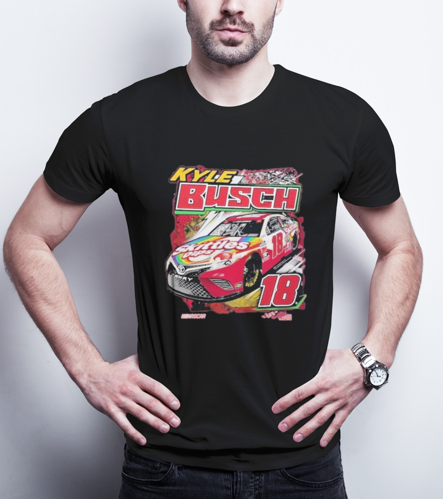 Kyle Busch Joe Gibbs NASCAR Skittles Pops 18 Racing Team Collection Backstretch Driver T-Shirt