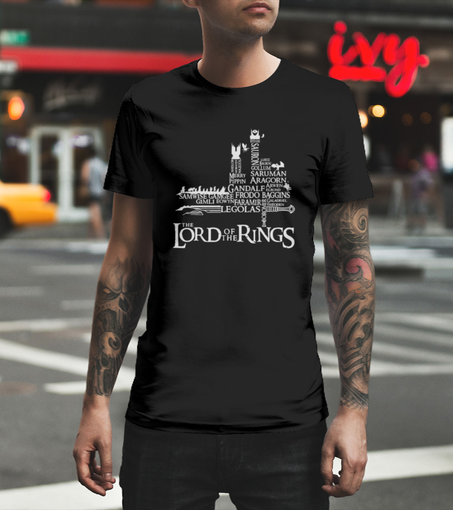 The Lord Of The Rings Characters Legolas Gollum Aragorn Gandalf Frodo Baggins Saruman Sauron Isengard Map T-Shirt