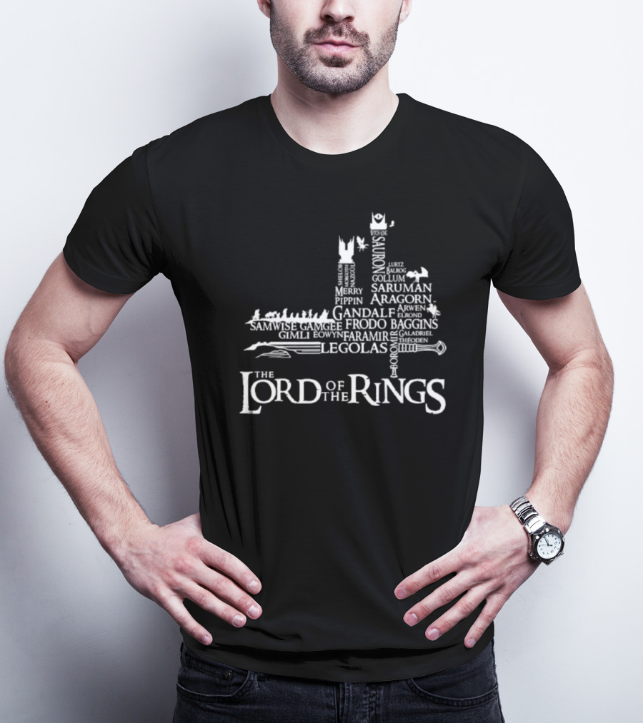 The Lord Of The Rings Characters Legolas Gollum Aragorn Gandalf Frodo Baggins Saruman Sauron Isengard Map T-Shirt