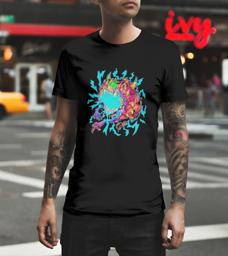 Doom Cacodemon Beast Wreck Neon Monster Explosion T-Shirt