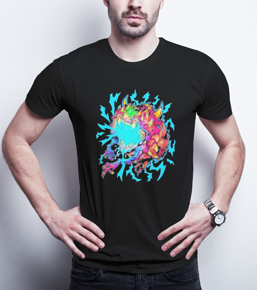 Doom Cacodemon Beast Wreck Neon Monster Explosion T-Shirt