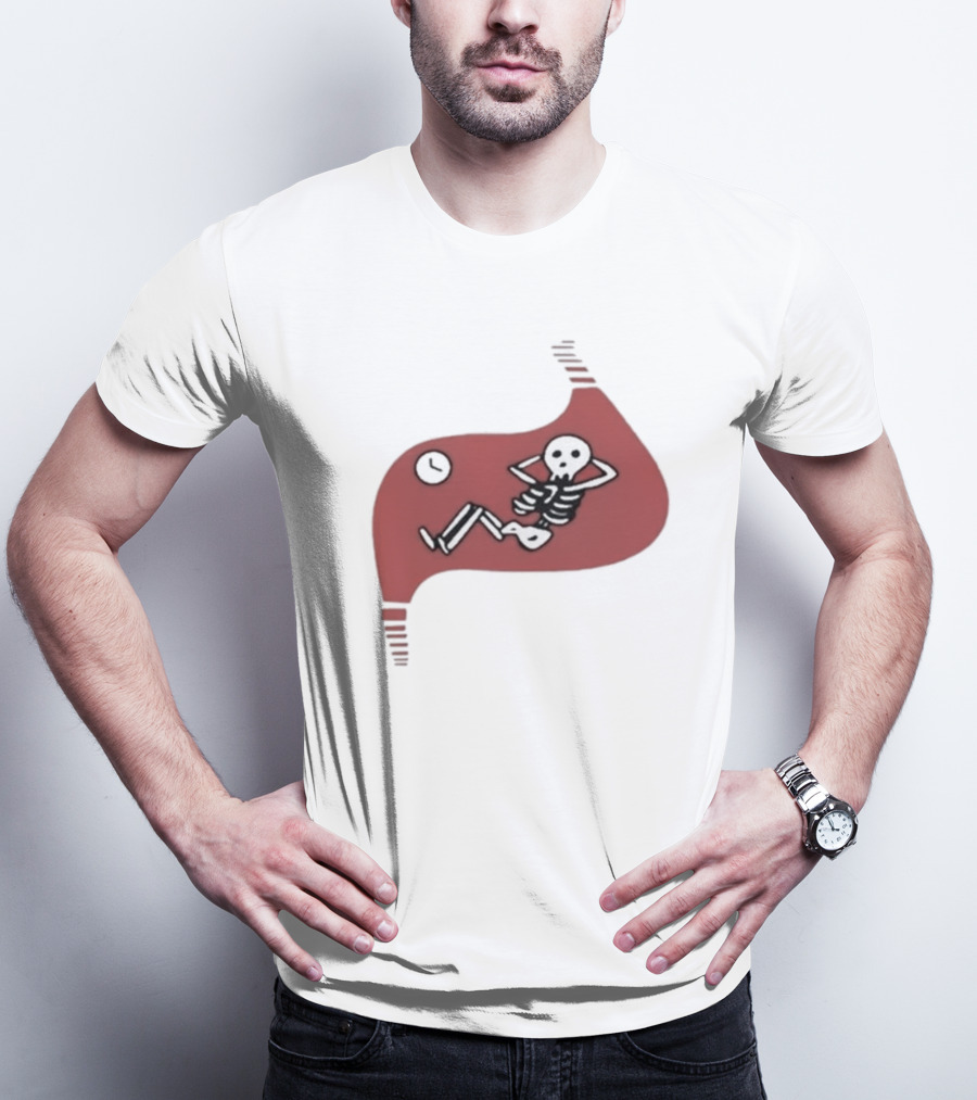 Falins Stomach Skeleton Relaxing Inside Red Shape T-Shirt