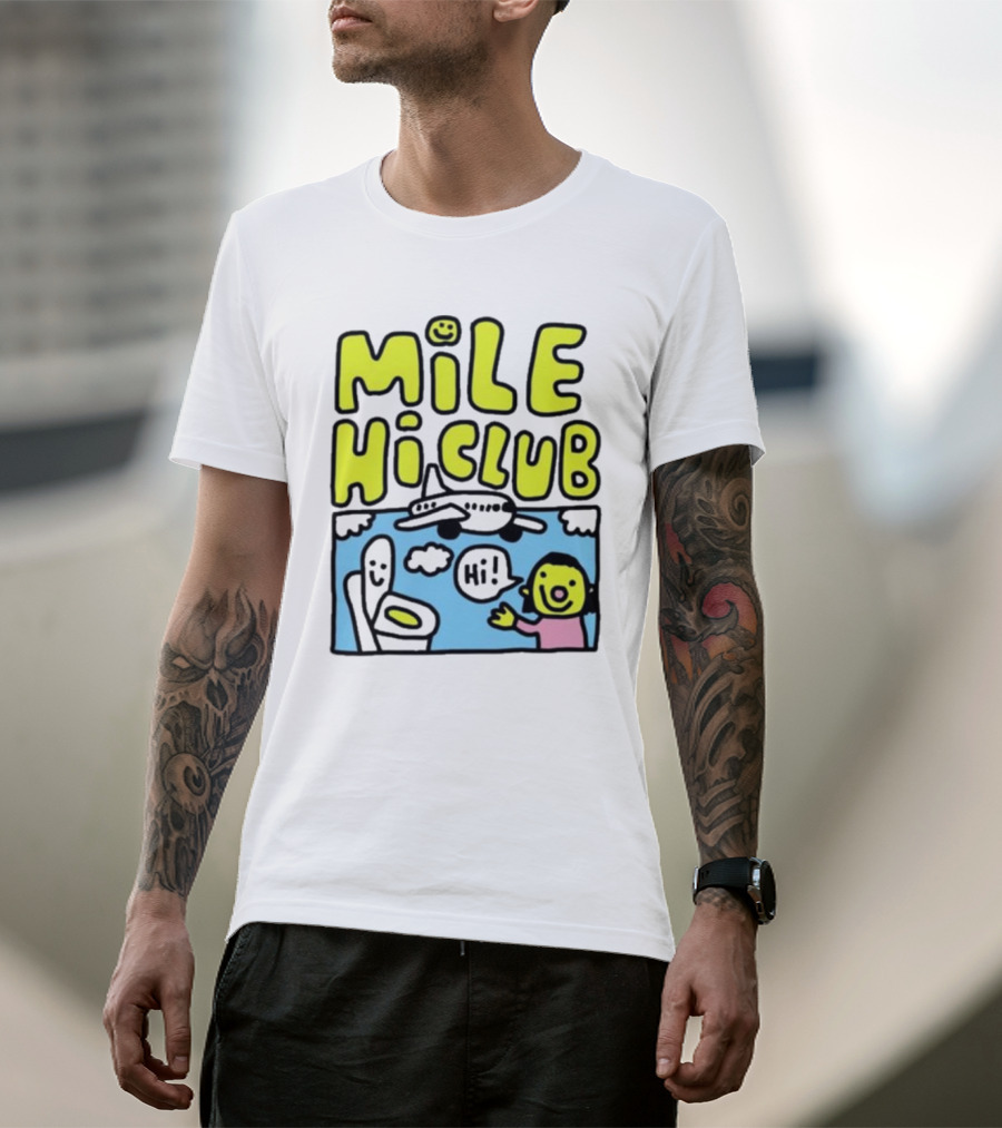 Mile Hi Club Airplane Bathroom Cartoon Hi Smiley Face T-Shirt