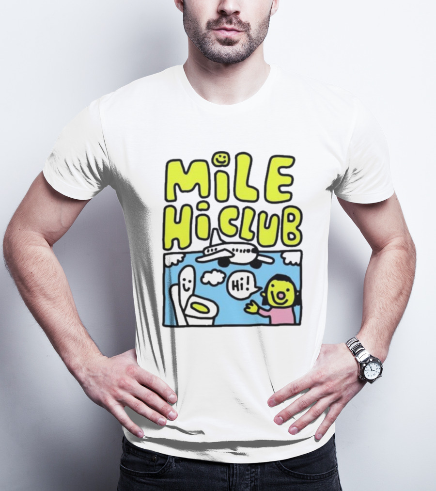 Mile Hi Club Airplane Bathroom Cartoon Hi Smiley Face T-Shirt