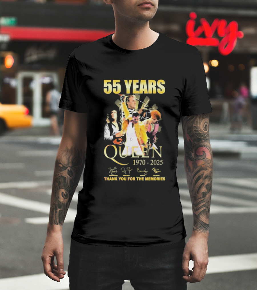 55 Years Queen 1970-2025 Thank You For The Memories Signatures Band Collage T-Shirt