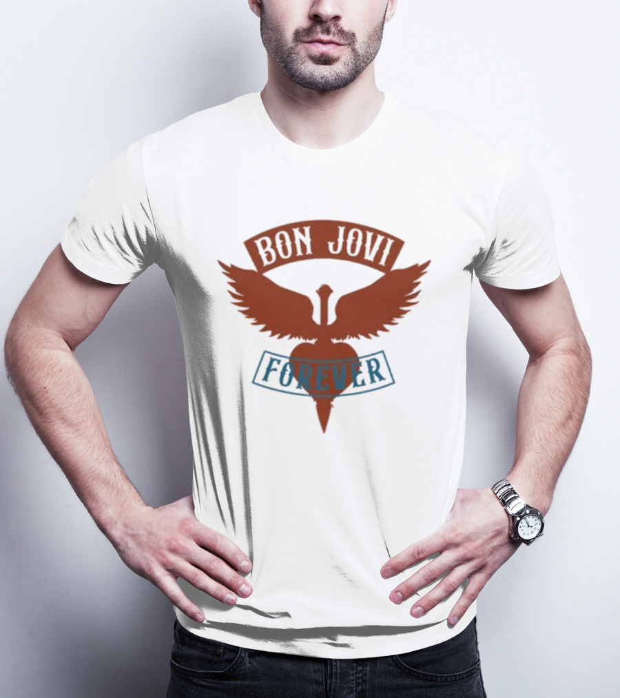 Bon Jovi Forever Winged Heart Patch Steel T-Shirt