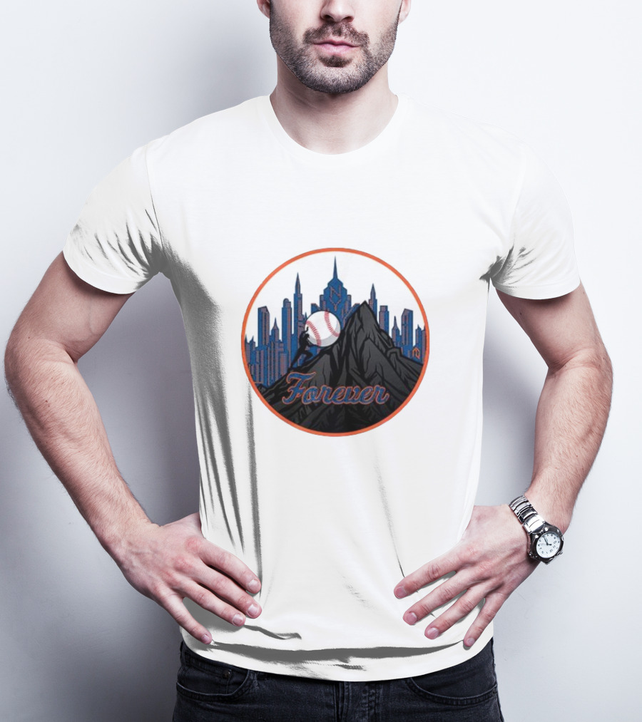 New York Met Fan Forever Skyline Baseball Statue T-Shirt