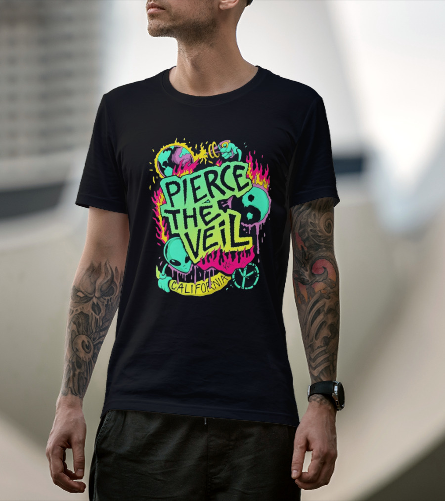 Pierce The Veil California Alien Peace Planet Flame T-Shirt